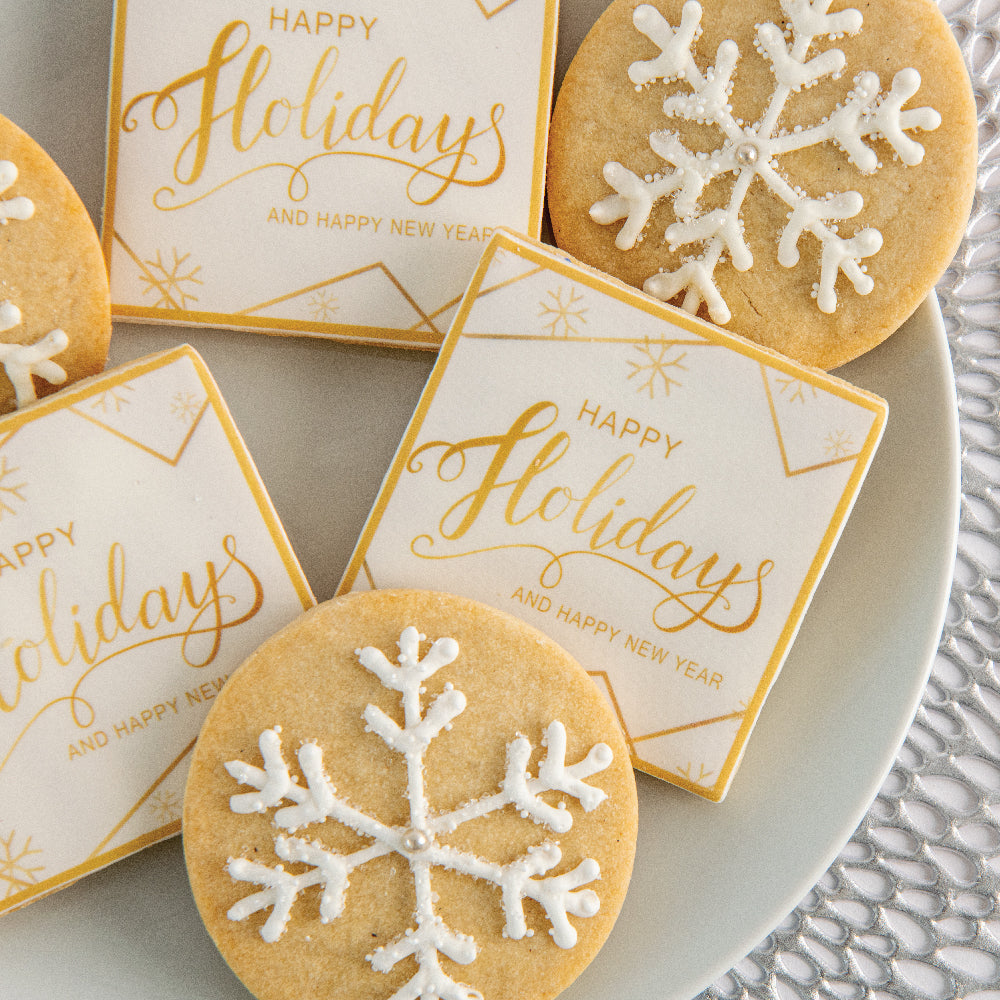 Happy Holidays Snowflake Cookies - Customized Holiday Cookies