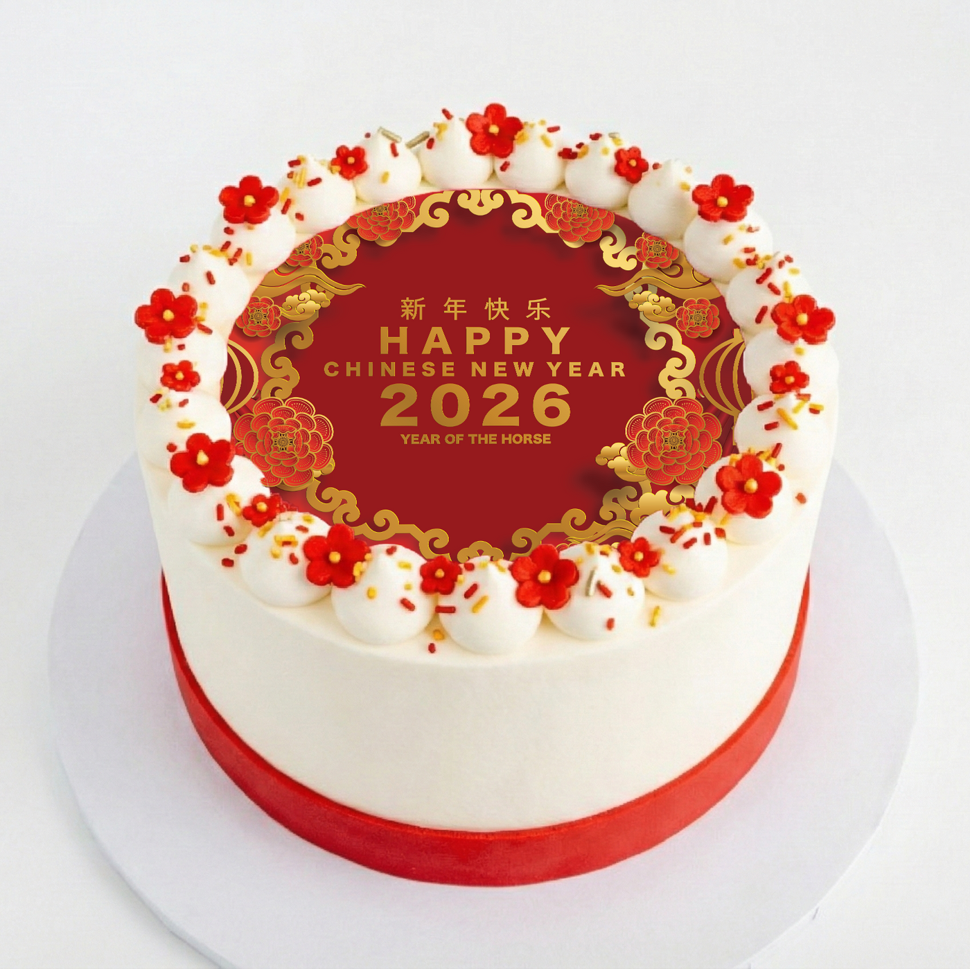 Lunar New Year Red & Gold Celebration Cake | Los Angeles Cake Delivery