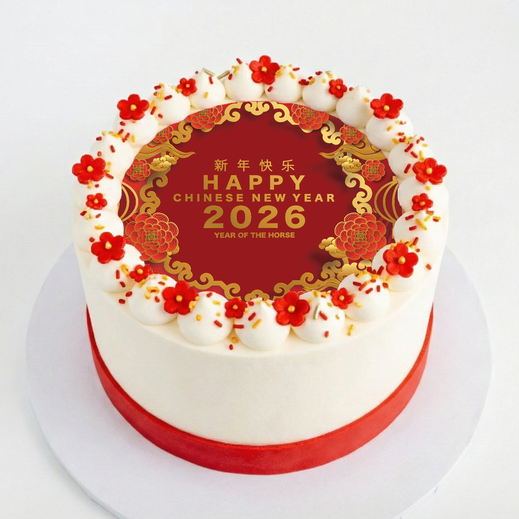 Lunar New Year Red & Gold Celebration Cake | Los Angeles Cake Delivery
