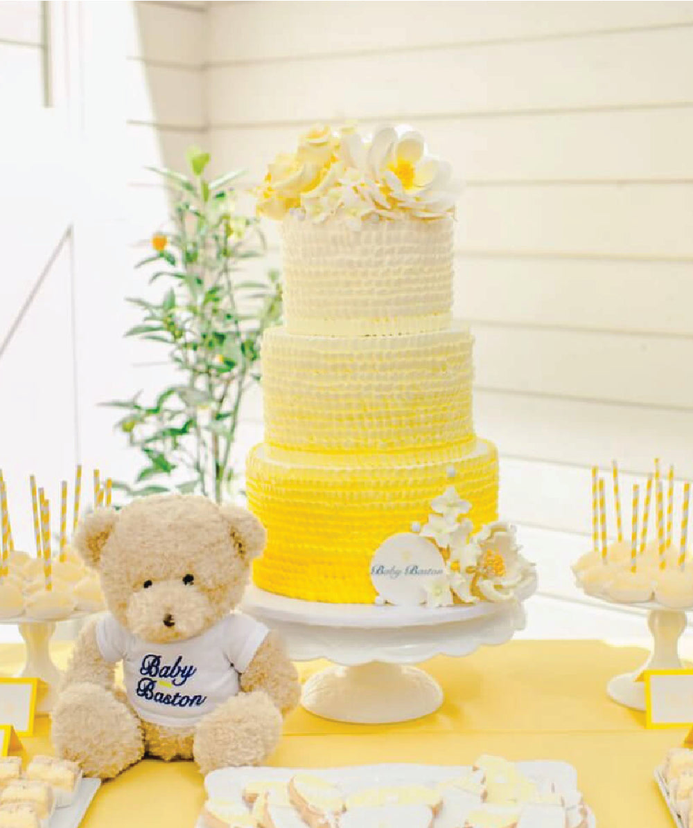 3 Tier White And Yellow Baby Shower Cake