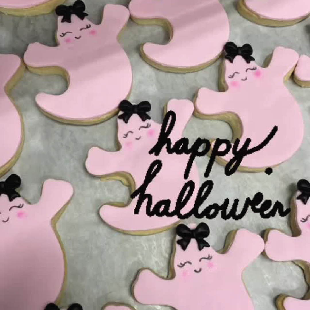 Pink Ghost Cookies - Custom Halloween Cookies Delivery